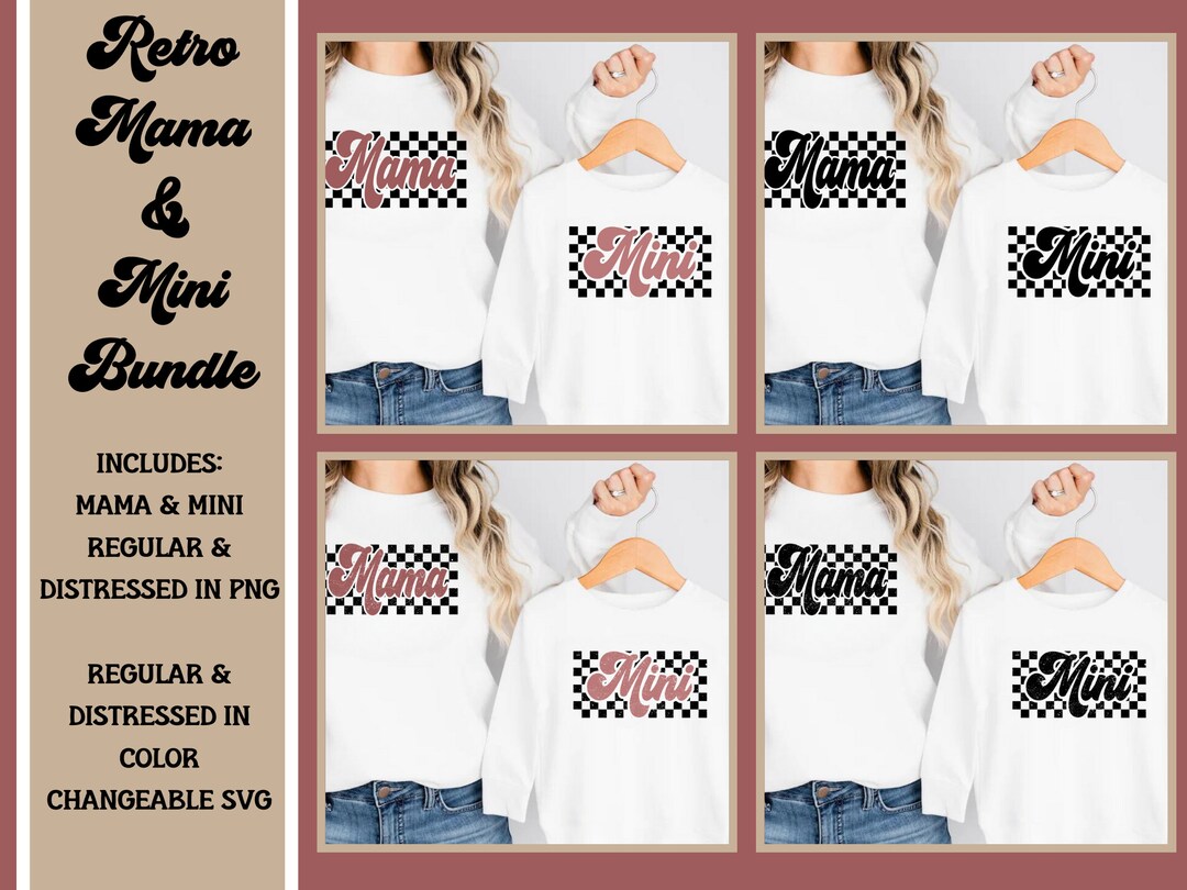Retro Checkered Mama & Mini PNG SVG Bundle, Color Changeable Svg ...