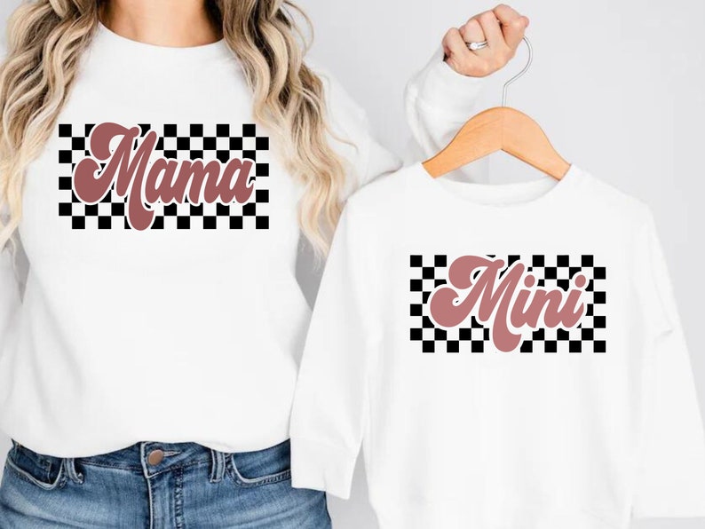 Retro Checkered Mama & Mini PNG SVG Bundle, Color Changeable Svg ...