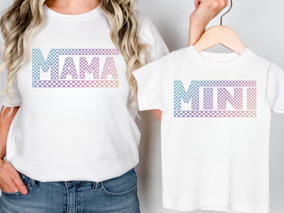Mama & Mini Checkered PNGS, Matching Mommy and Me, Rainbow Glitter ...