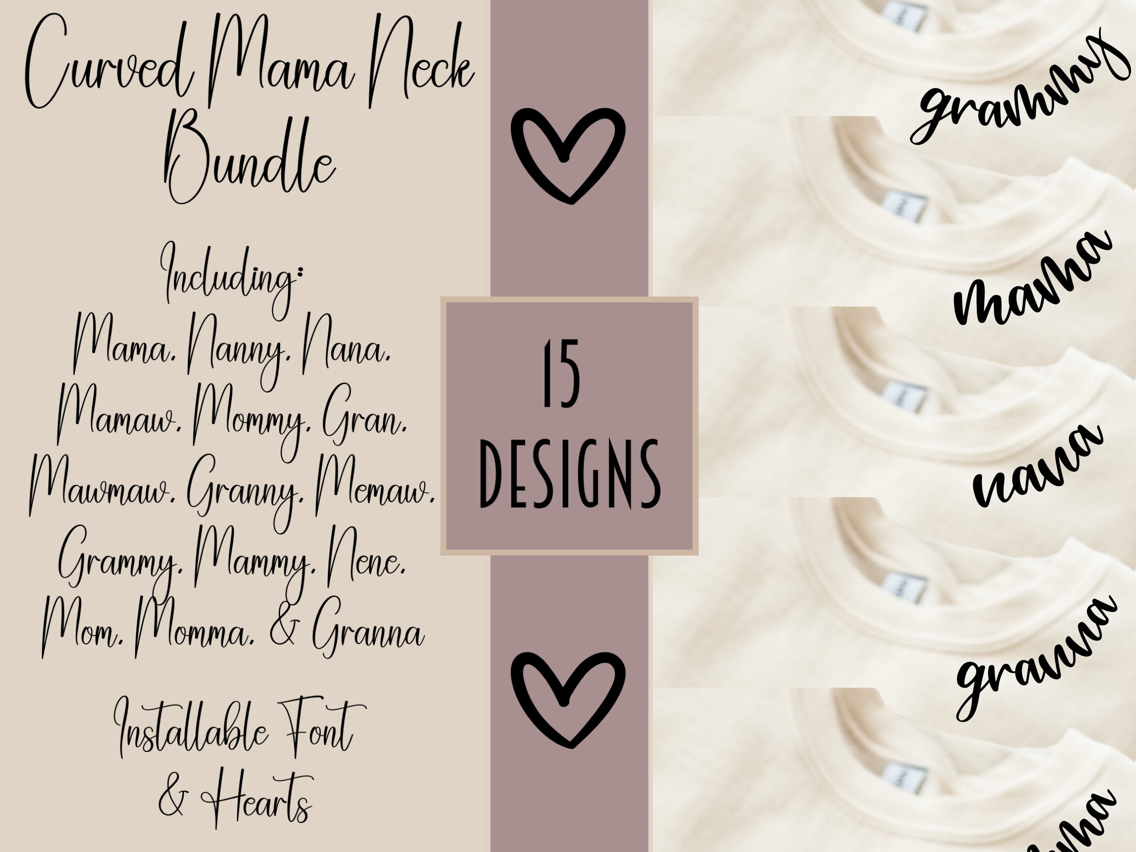 Mama Neck PNG SVG Bundle of 15 With Font Included DIY Personalization ...