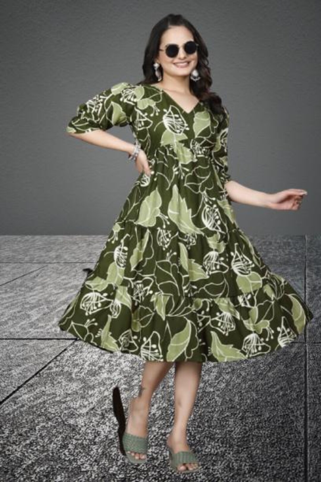 Stylish White Print Midi Dress, Short Sleeve Cotton Dress, One Piece ...