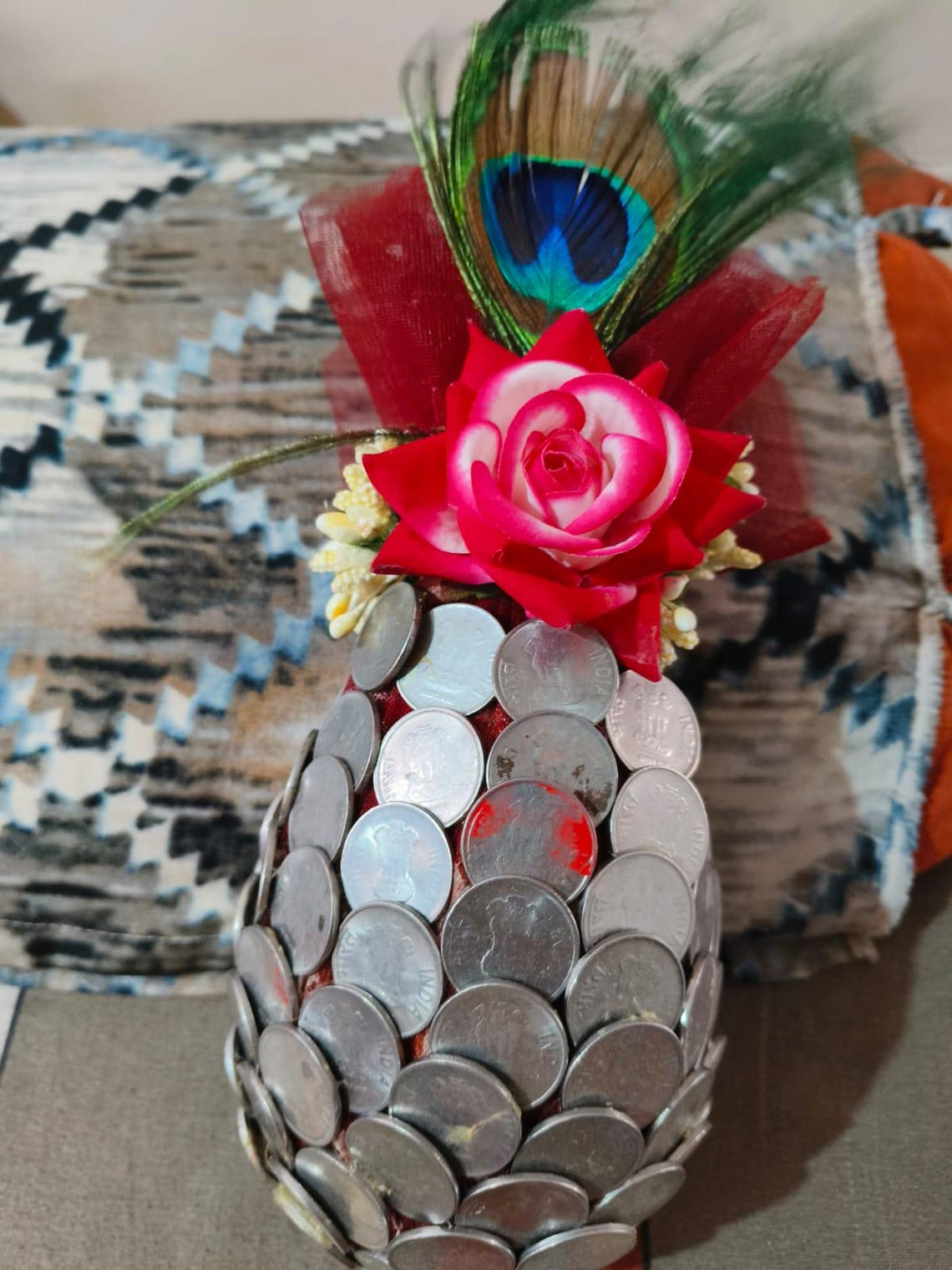 Coin Decorated Wedding Coconut: Shagun Nariyal, Peacock Feather Kalash ...