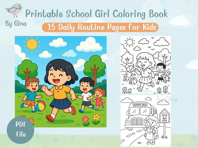 Printable School Girl Coloring Book – Daily Routine Pages for Kids by ...