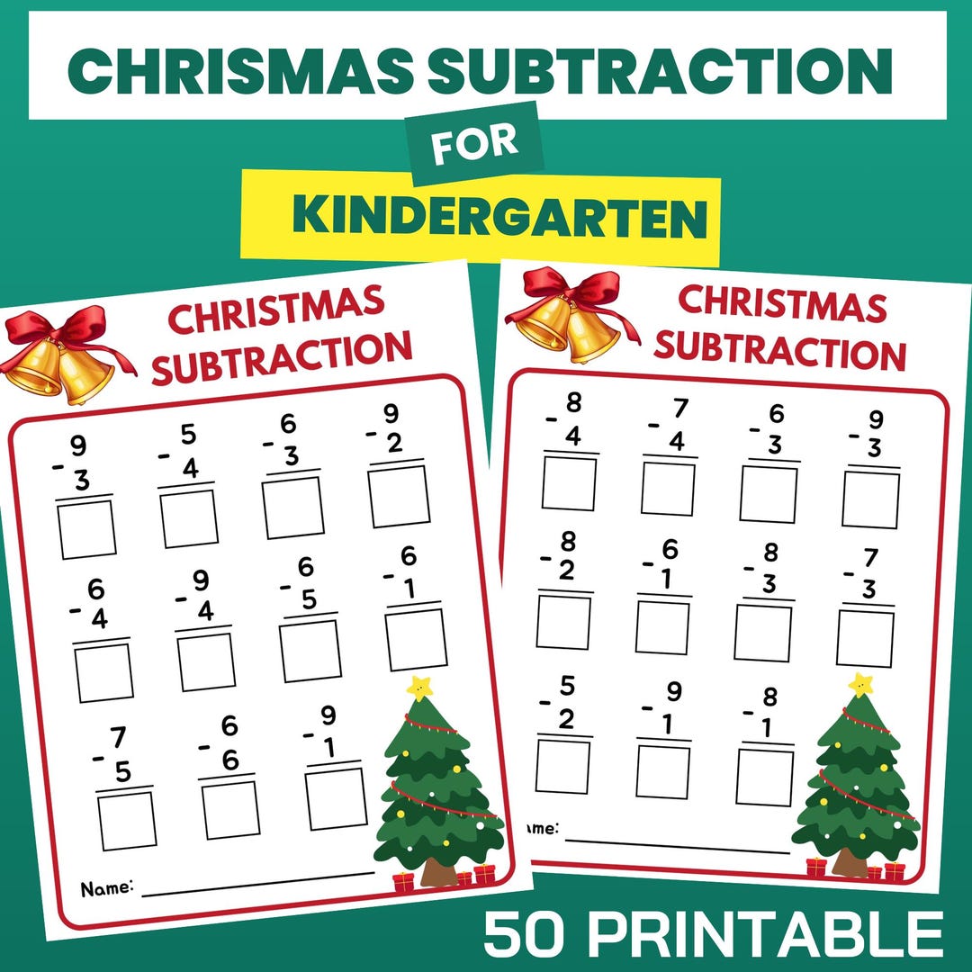 50 Christmas Math Subtraction Worksheets for Kindergarten & 1st Grade ...