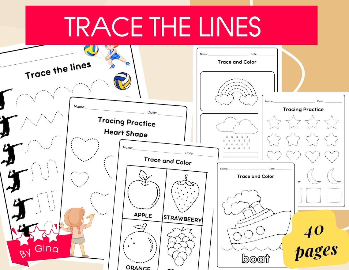 40 Trace the Lines, Preschool Line Tracing Worksheets ,lines Trace ...