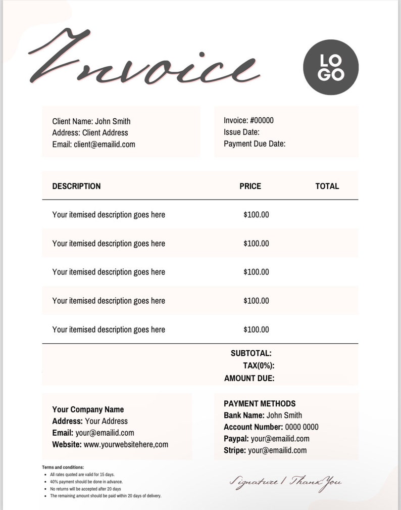 Invoice Templates - Etsy