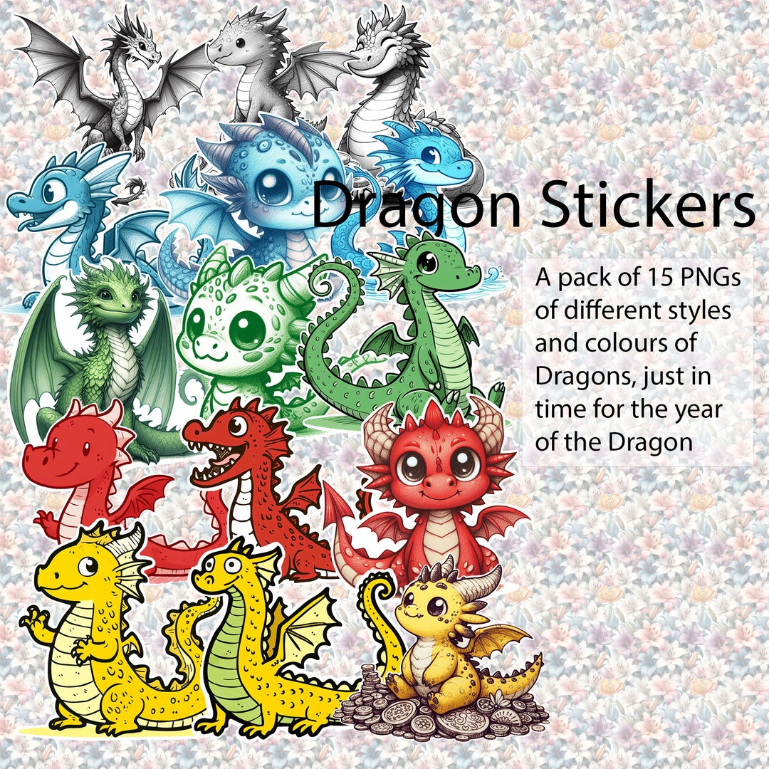 Digital Stickers of Dragons in PNG Formaat - Etsy