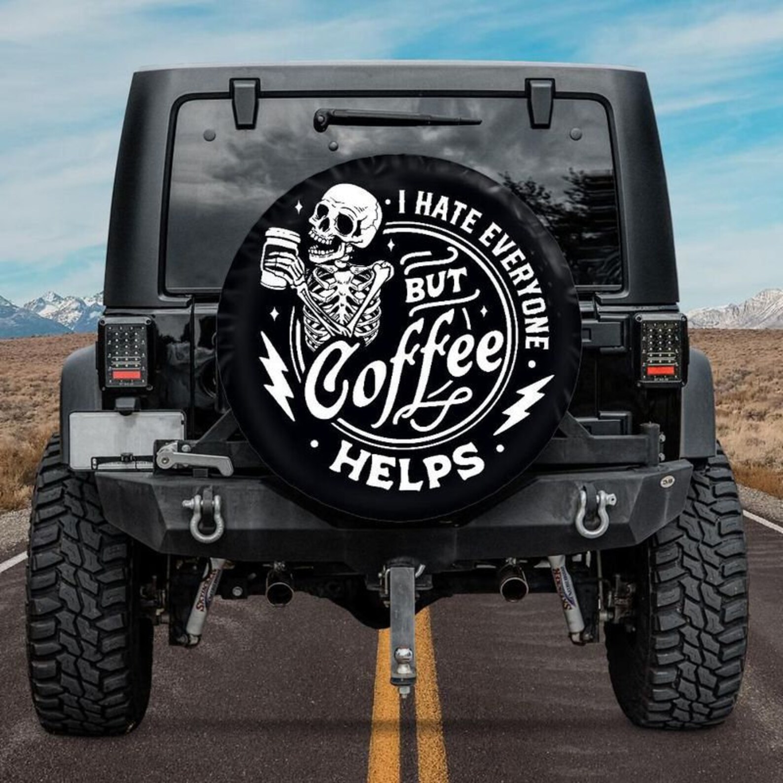 I Hate Everyone but Coffee Helps Skeleton Spare Tire Cover With or ...