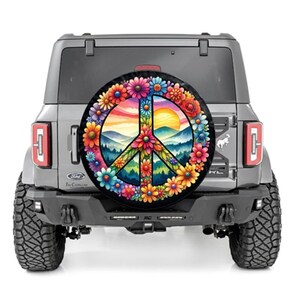 Boho Retro Hippie Floral Peace Sign Colorful Spare Tire Cover Avalable ...