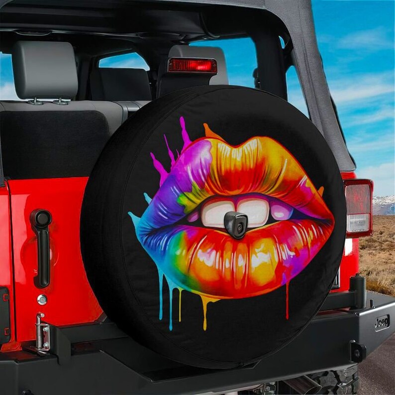 Rainbow Colorful Vibrant Lips Dripping Spare Tire Cover With or Without ...