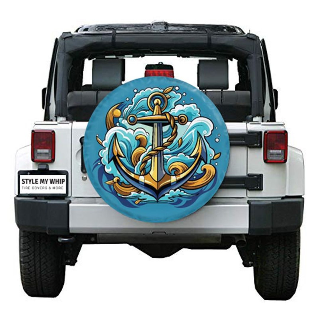 Nautical Boat Anchor Ocean Sea Boating Waves Spare Tire Cover Optional ...