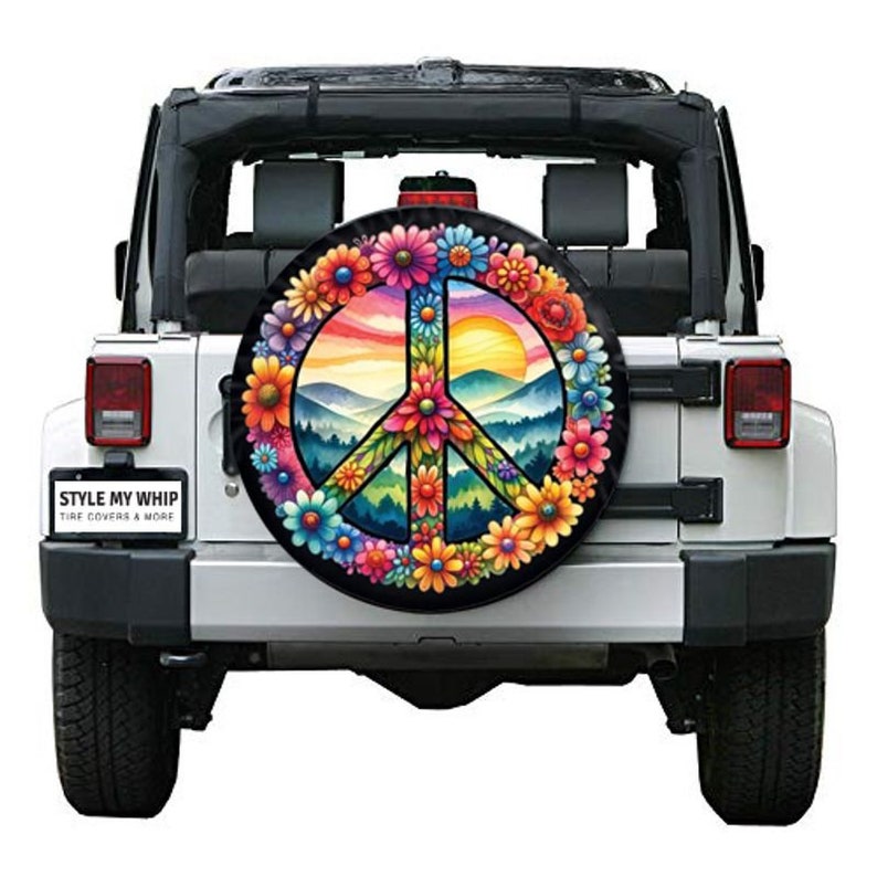 Boho Retro Hippie Floral Peace Sign Colorful Spare Tire Cover Avalable ...