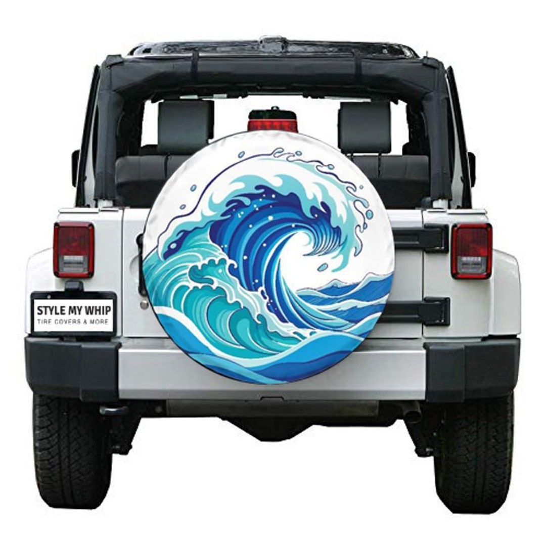 Ocean Wave on White Tire Cover, Blue Waves, White Spare Tire Cover ...