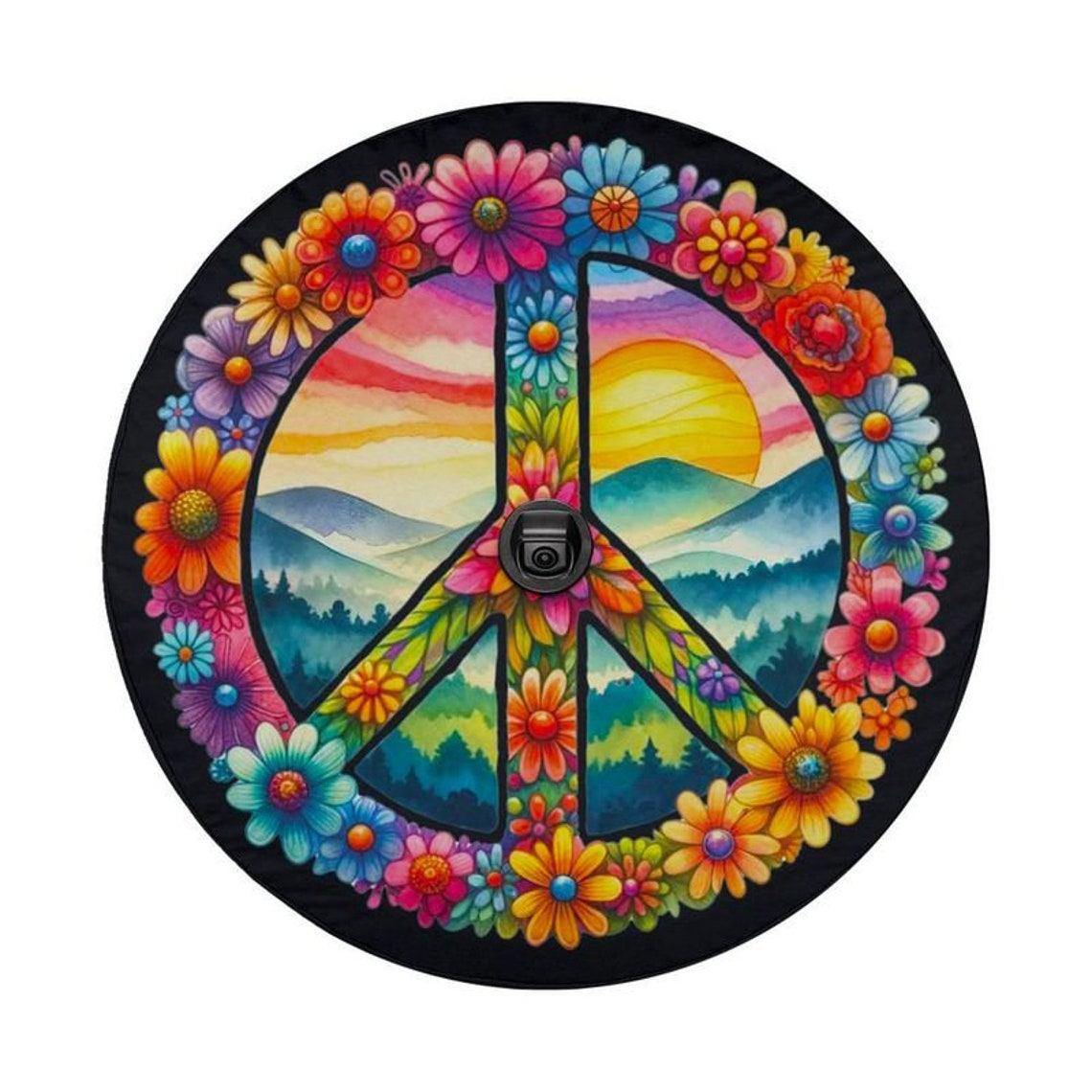Boho Retro Hippie Floral Peace Sign Colorful Spare Tire Cover Avalable ...