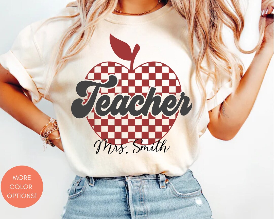 Checkered Teacher Shirt, Personalized Teacher Apple,teacher Shirt, Back ...