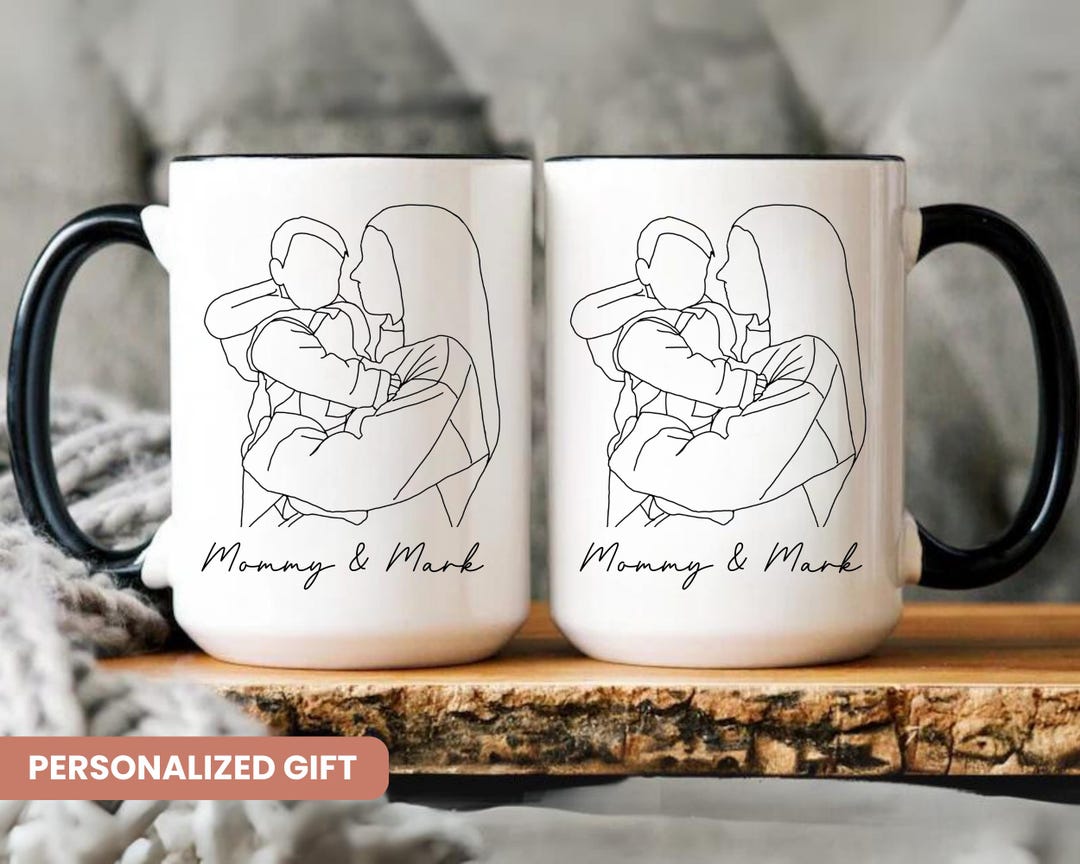 Custom Line Art Mug From Photo, Personalized Couple Photo Mug, Line ...
