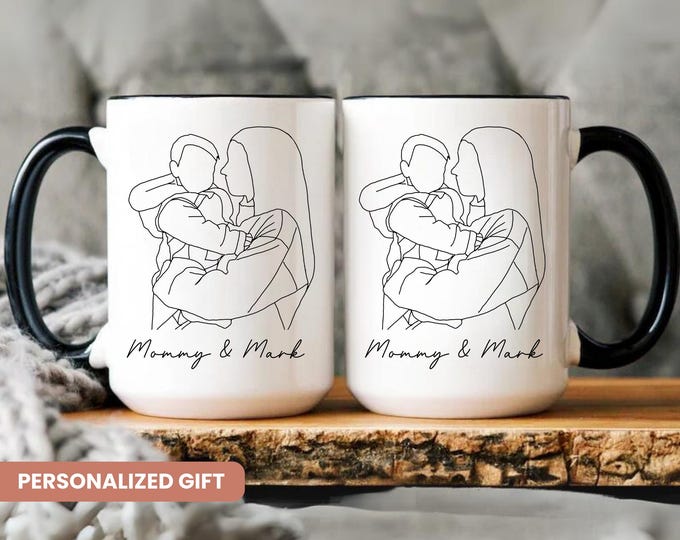 Custom Line Art Mug From Photo, Personalized Couple Portrait Mug, Line ...
