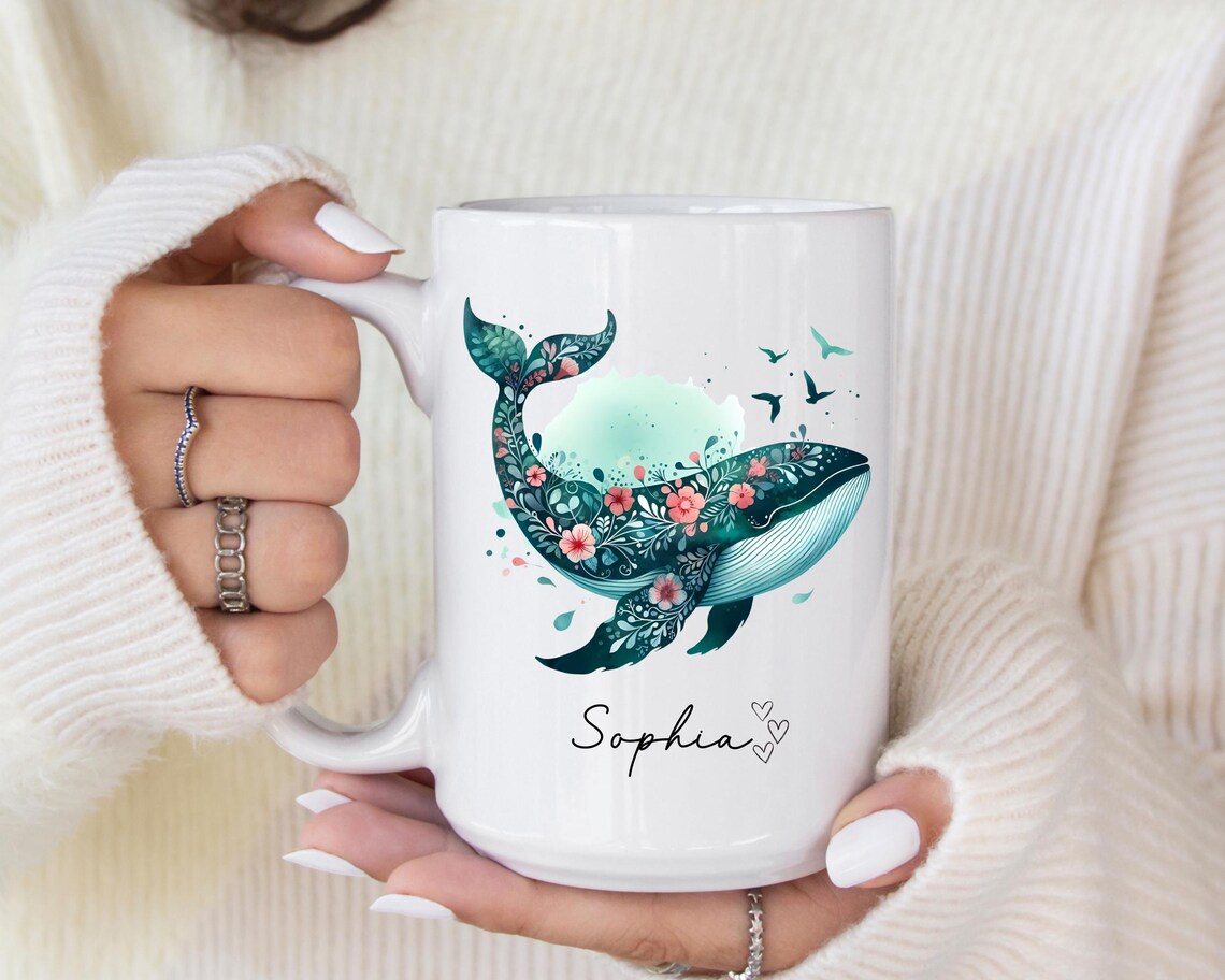 Custom Whale Mug, Whale Mug, Whale Gifts, Blue Whale, Whale Flower ...