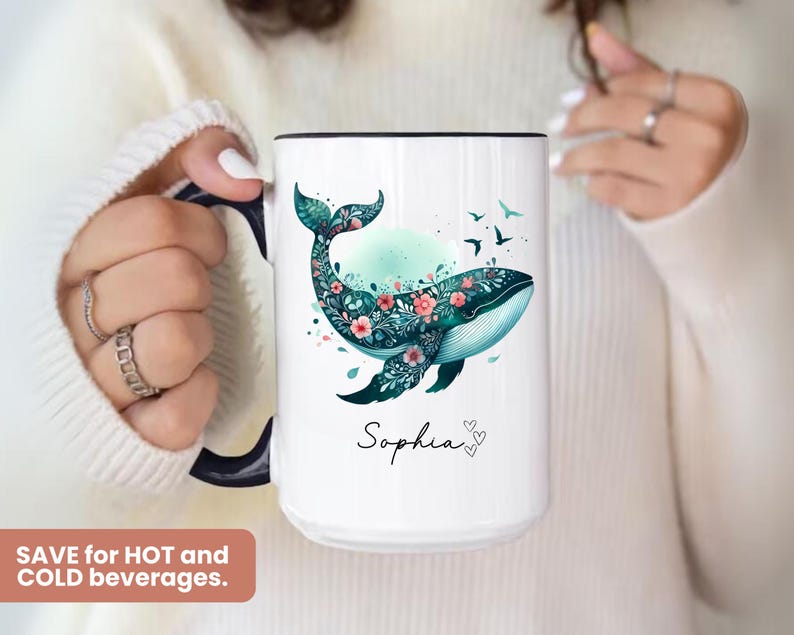 Custom Whale Mug, Whale Mug, Whale Gifts, Blue Whale, Whale Flower ...