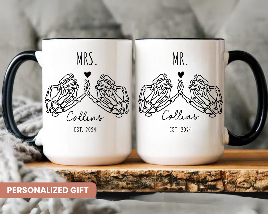 Funny Mr and Mrs Mug,bride Skeleton Hand, Engagement Gift, Couple ...