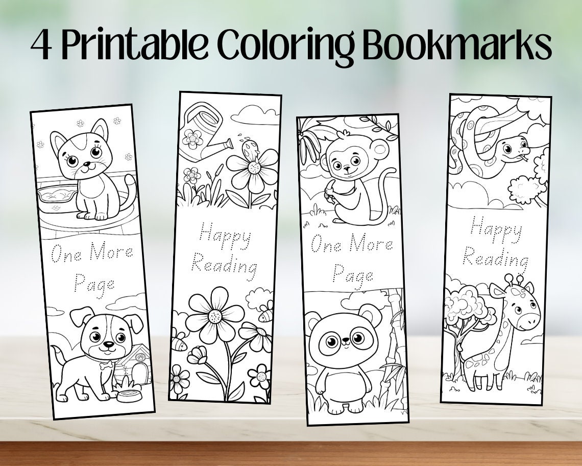 4 Cute Animal Bookmarks, Printable Bookmarks, Coloring Bookmarks ...
