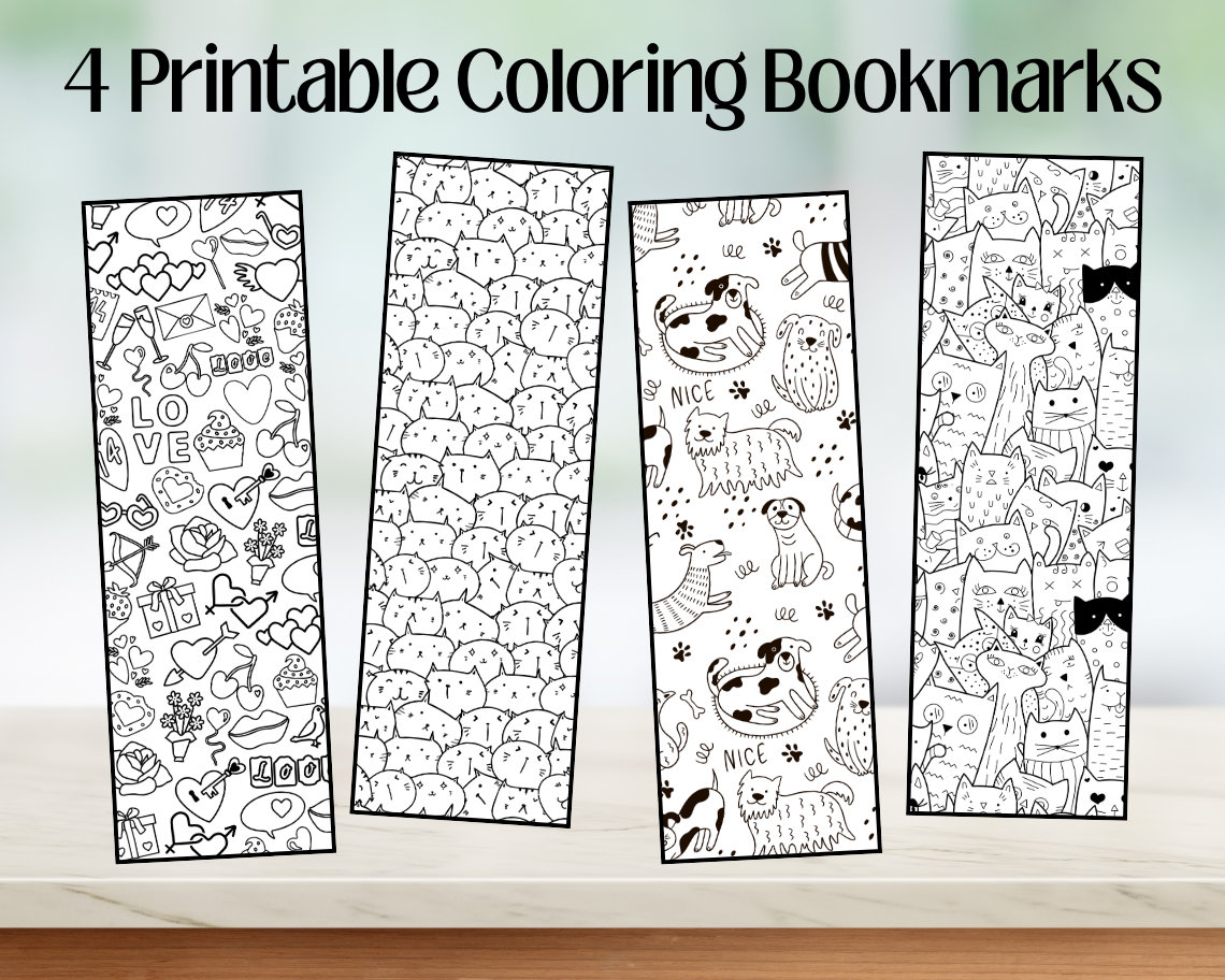 4 Cute Coloring Bookmarks, Printable Bookmarks, Fun Bookmarks, Custom ...