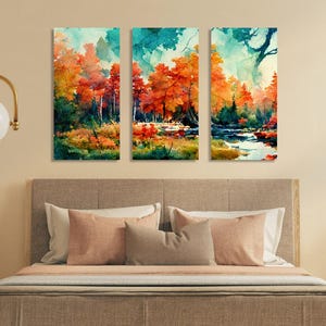 Set of Three Panel Nature Tree Watercolor Style Wall Art | Triptych ...