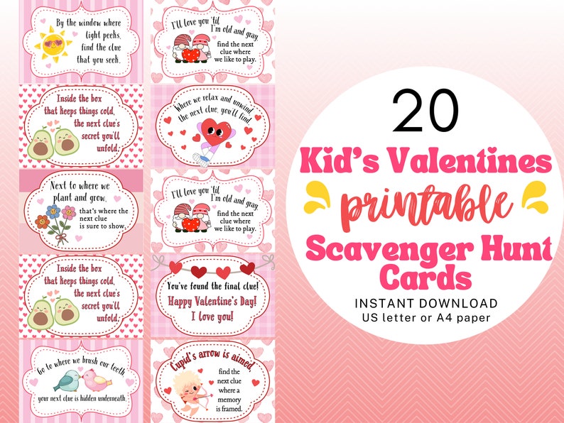 Kid's Scavenger Hunt Valentine's Day for Kids Holiday Games - Etsy