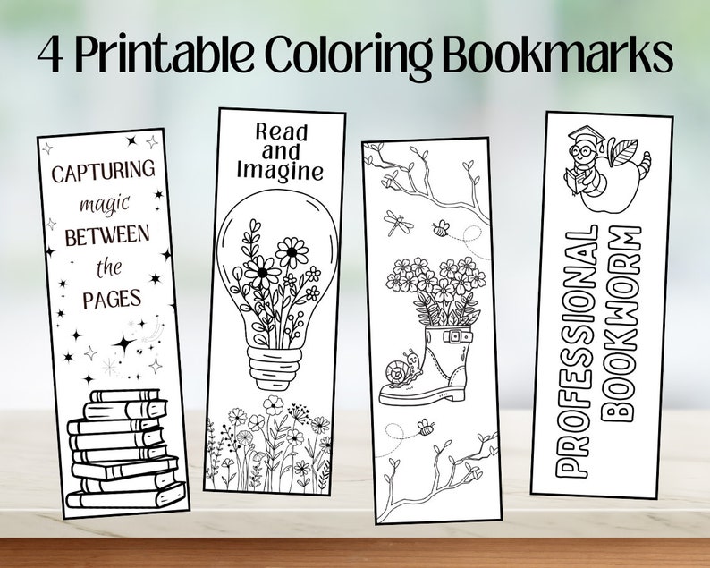 4 Coloring Bookmarks, Printable Bookmarks, Cute Bookmarks, Unique ...