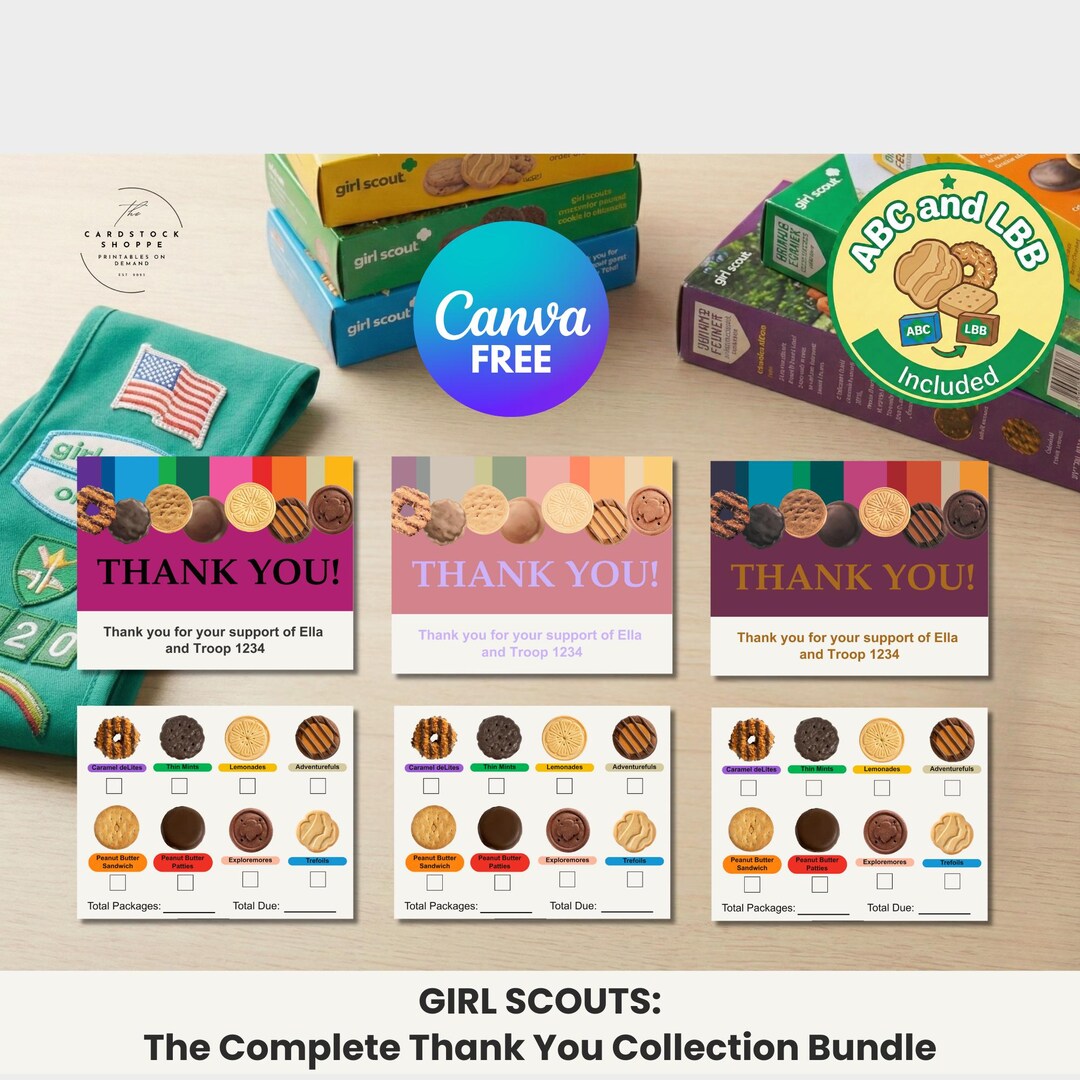 Girl Scout Cookie Thank You Cards: Order Tracker, ABC & LBB (canva ...