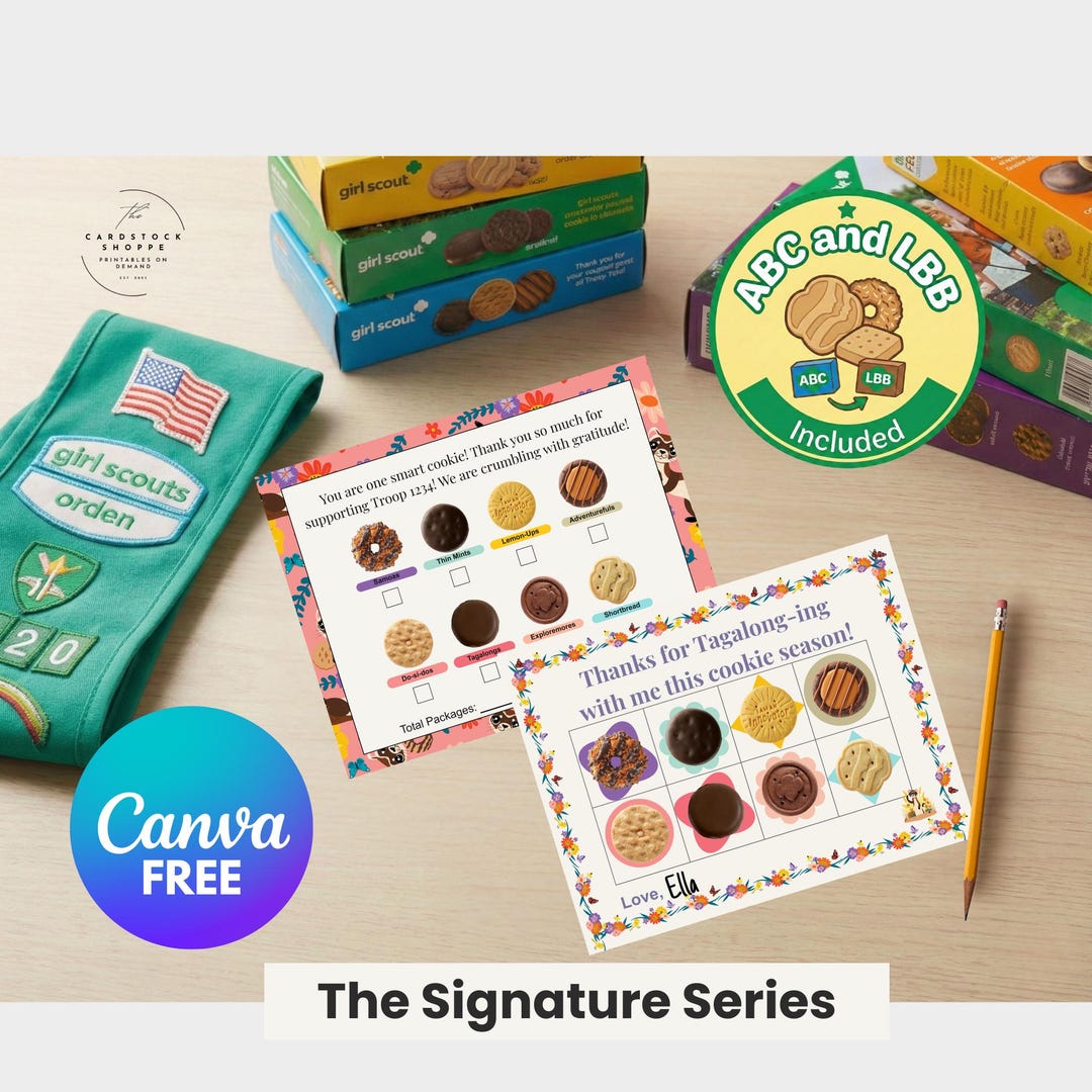 Girl Scout Cookie Thank You Card, ABC LBB, Editable Canva Template ...