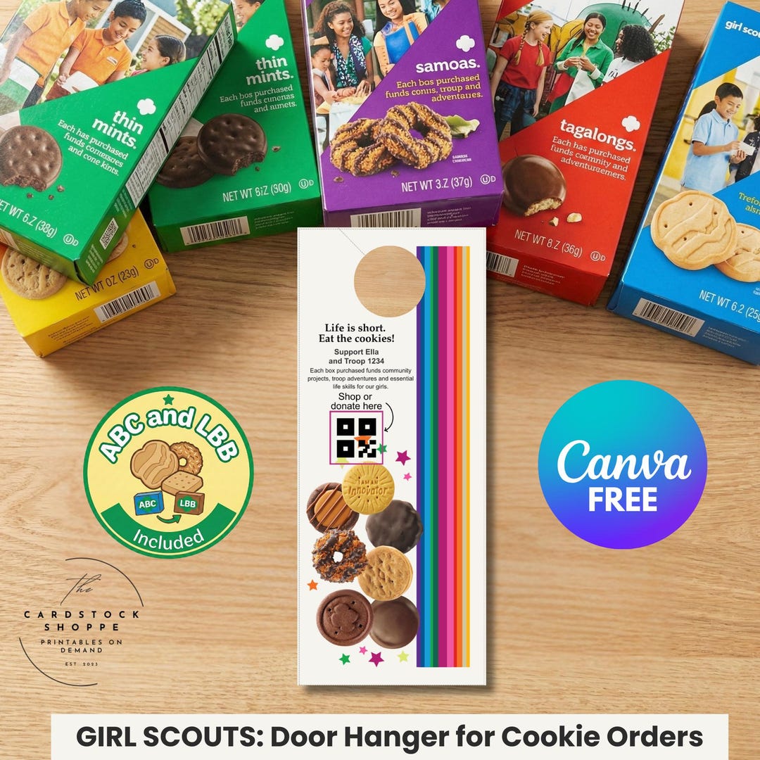 Editable Girl Scout Cookie Door Hanger, ABC LBB Bakeries QR Code Flyer ...