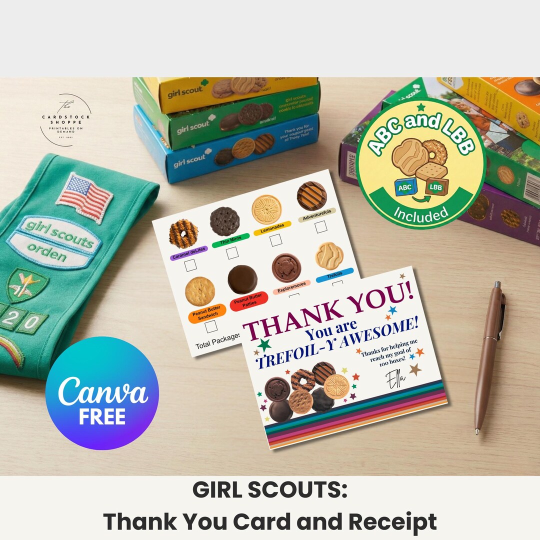 Editable Girl Scout Cookie Order Thank You Card and Receipt (canva ...