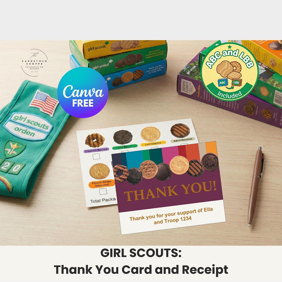 Girl Scout Cookie Thank You Card Template | Editable in Canva - Instant ...