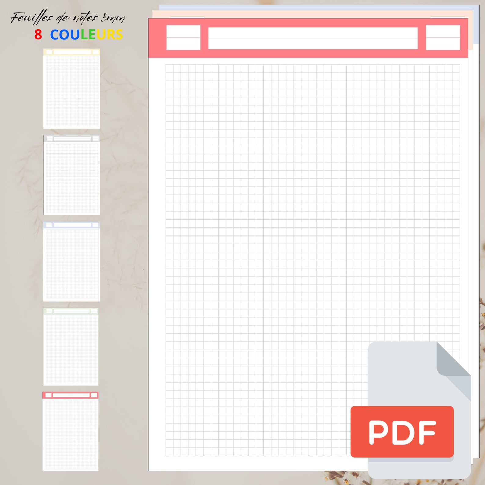 Printable Note Taking Templates | 8 Colors | Squared 5mm | Printable ...