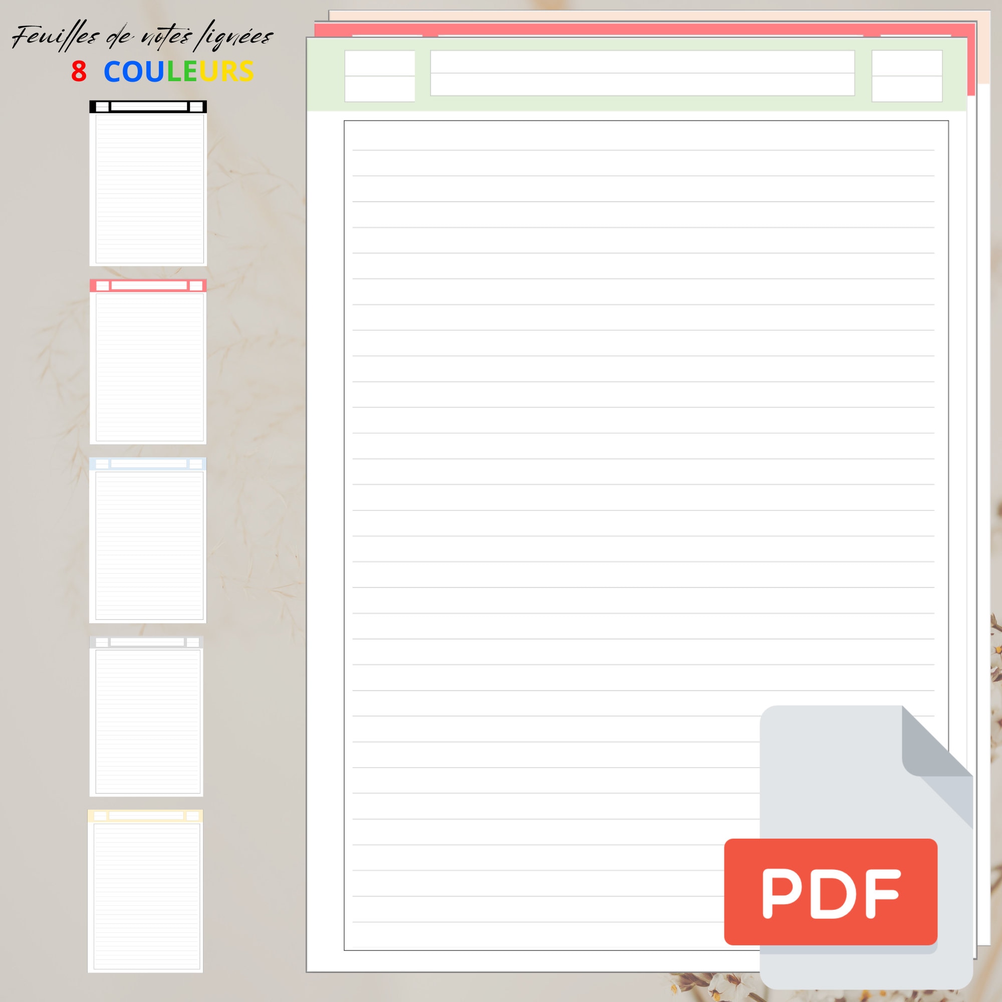Printable Note Taking Templates | 8 Colors | Lined | Printable Notepad ...