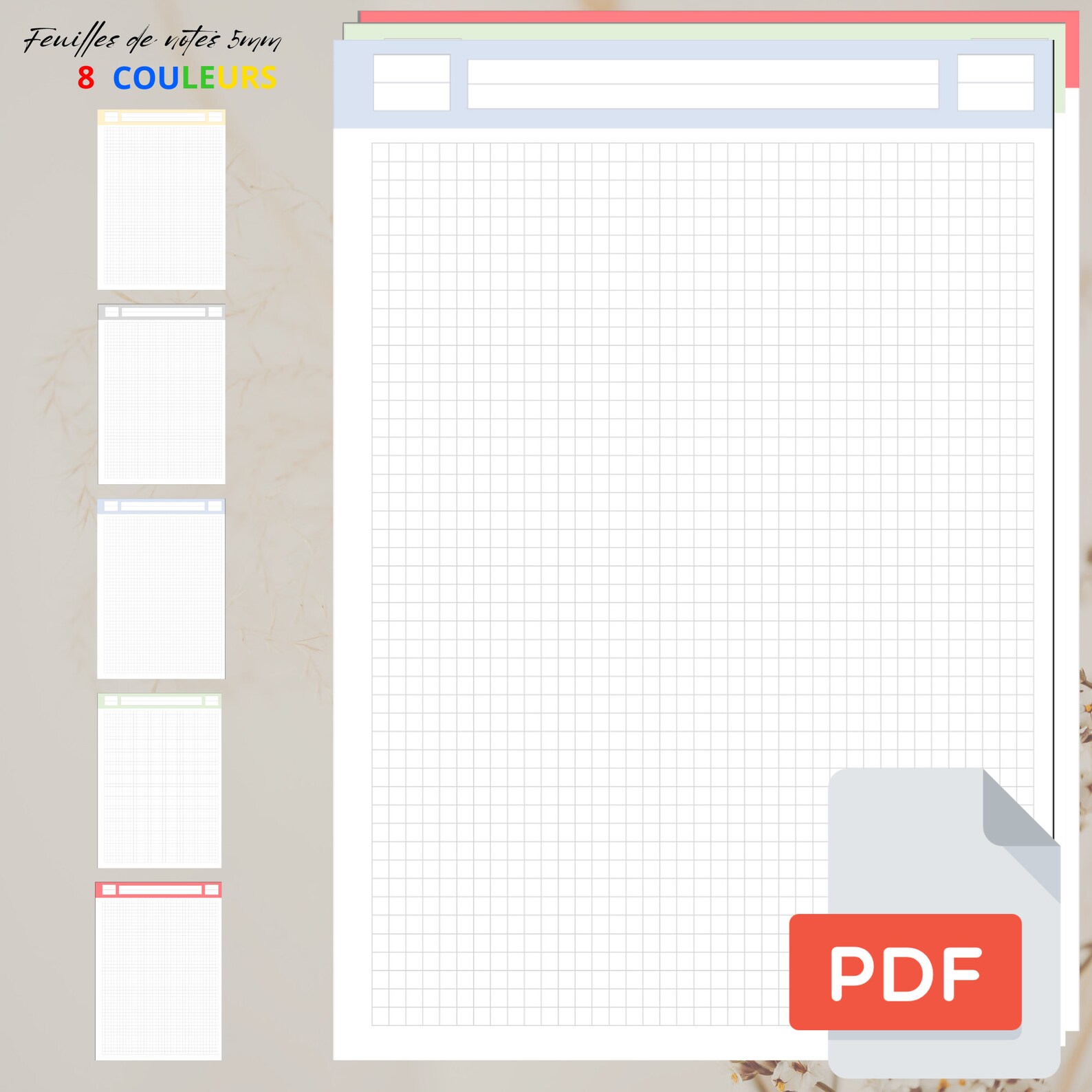 Printable Note Taking Templates | 8 Colors | Squared 5mm | Printable ...