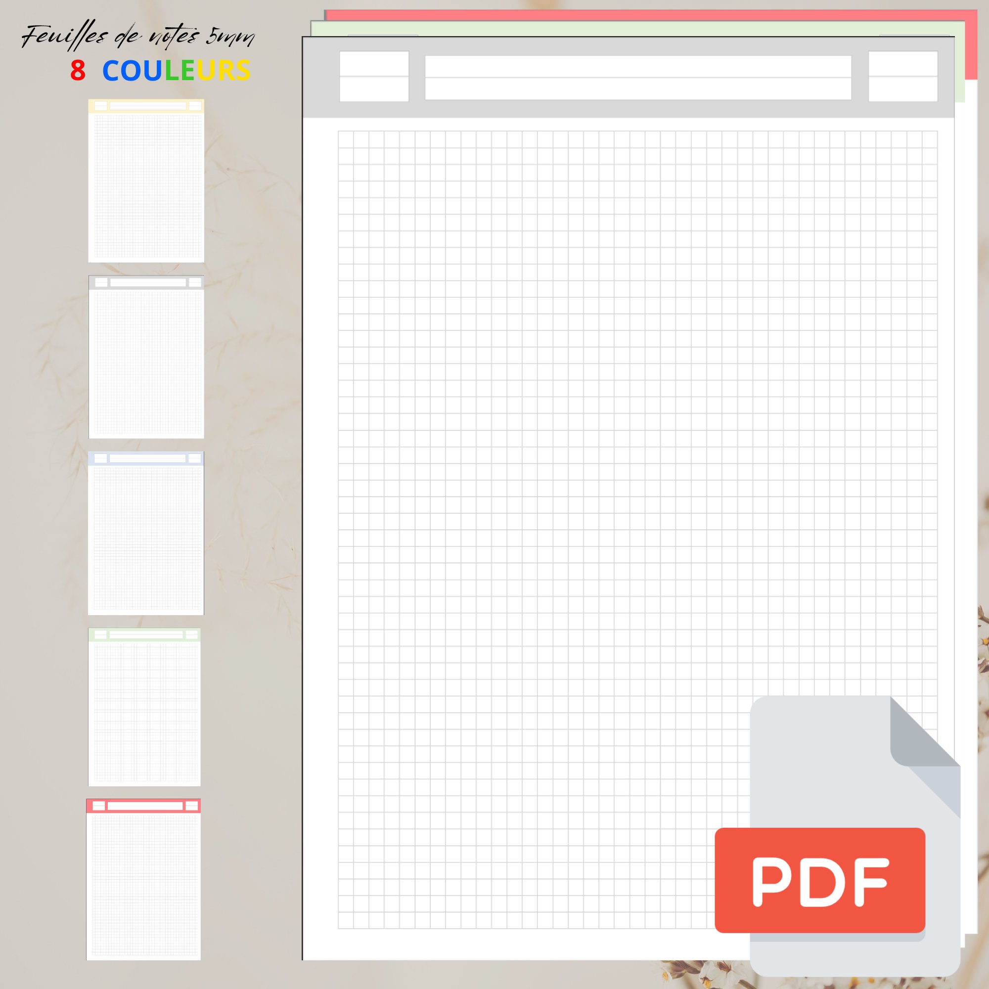 Printable Note Taking Templates | 8 Colors | Squared 5mm | Printable ...