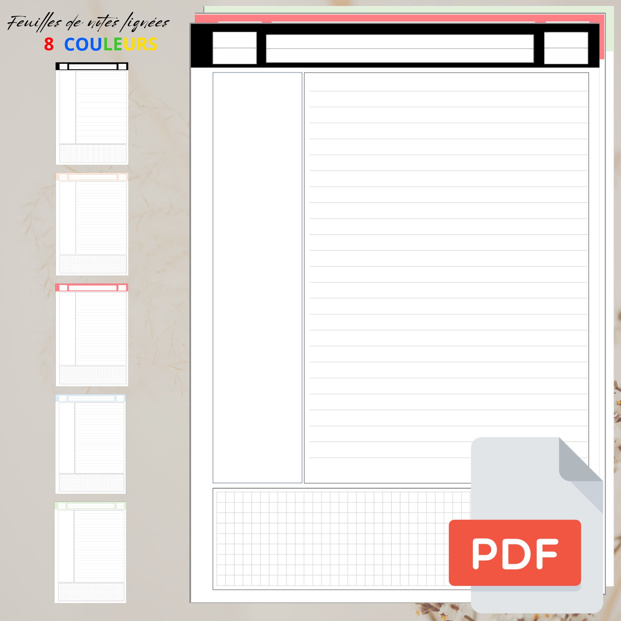 Printable Note Taking Templates | 8 Colors | Cornell | Printable ...