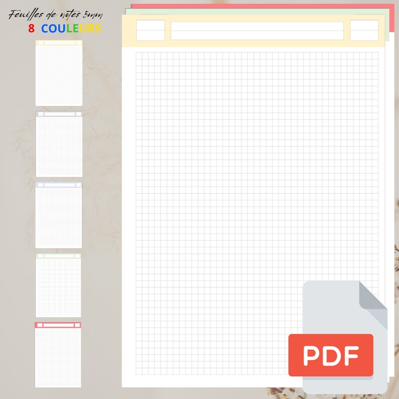 Printable Note Taking Templates | 8 Colors | Squared 5mm | Printable ...