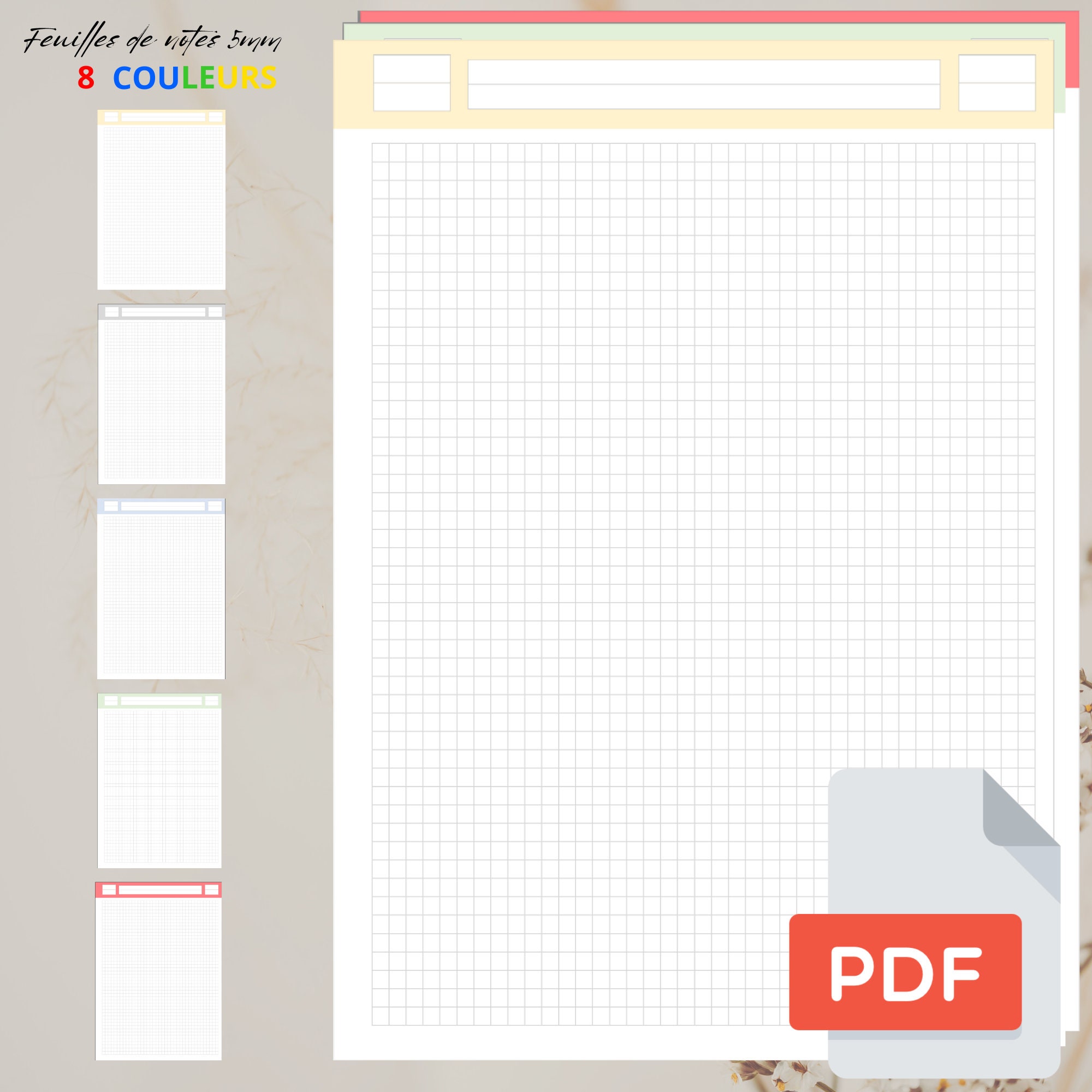 Printable Note Taking Templates | 8 Colors | Squared 5mm | Printable ...
