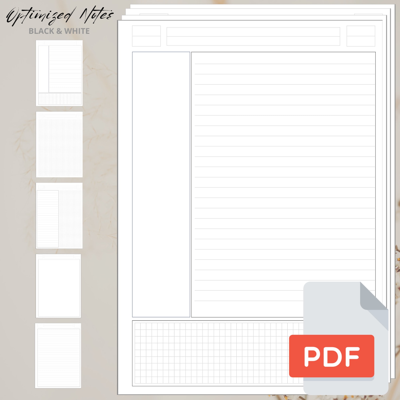 Printable Note Taking Templates | Bundle 6 Models | Printable Notepad ...
