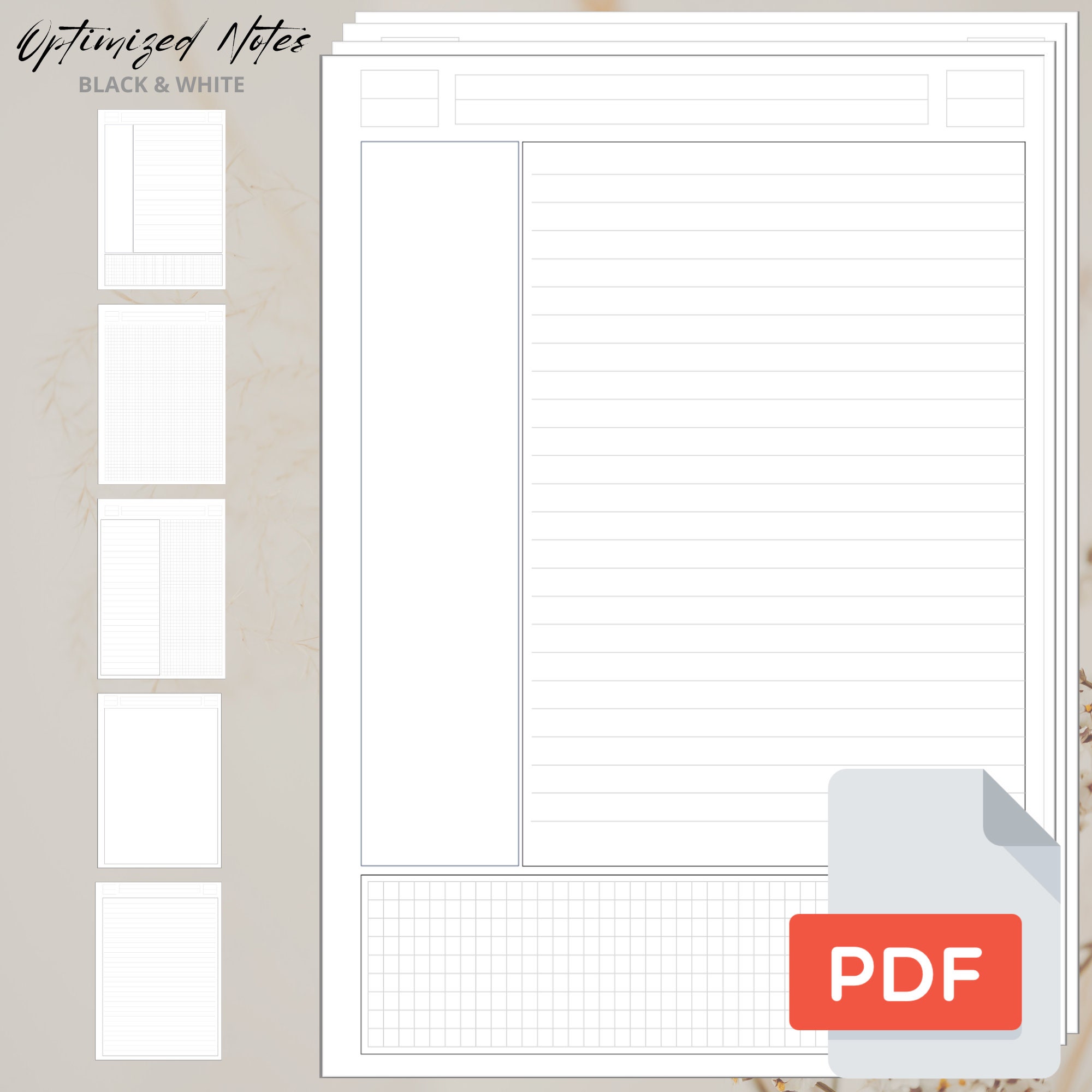 Printable Note Taking Templates Bundle 6 Models Printable Notepad Note ...