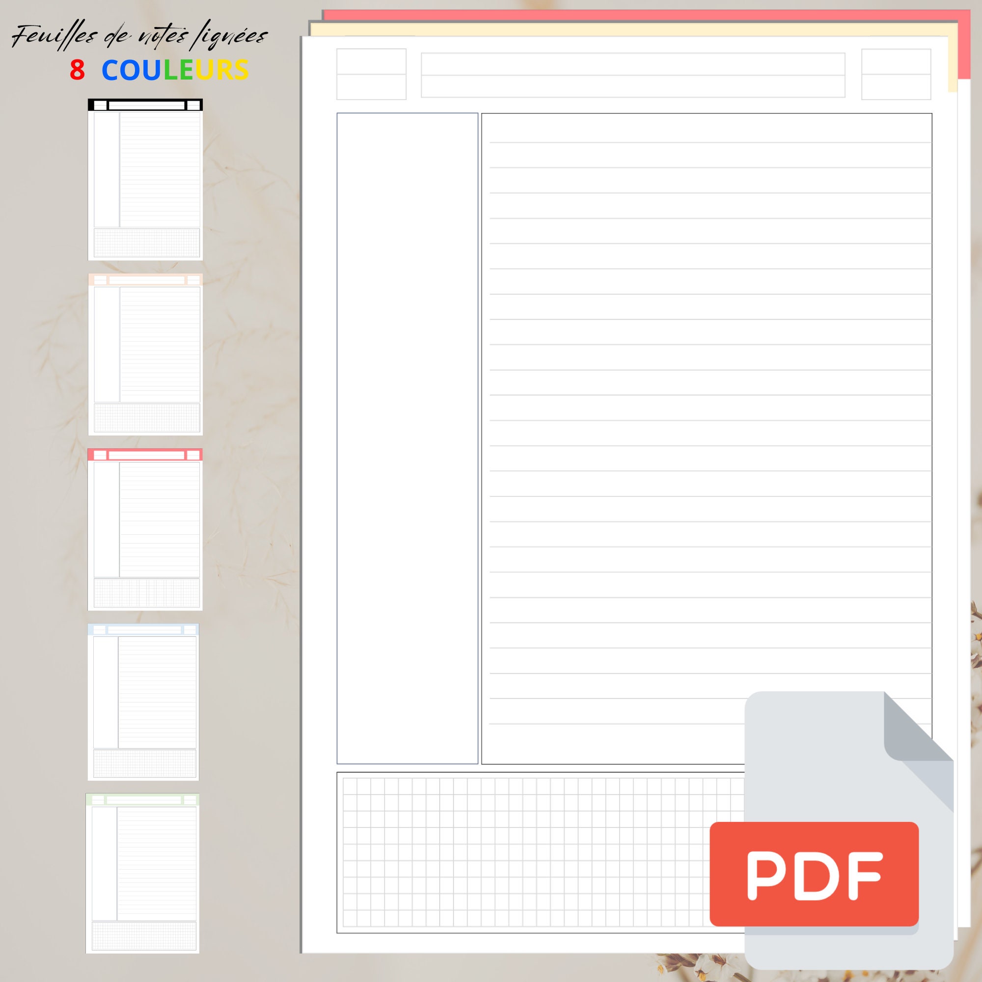 Printable Note Taking Templates 8 Colors Cornell Printable Notepad Note ...