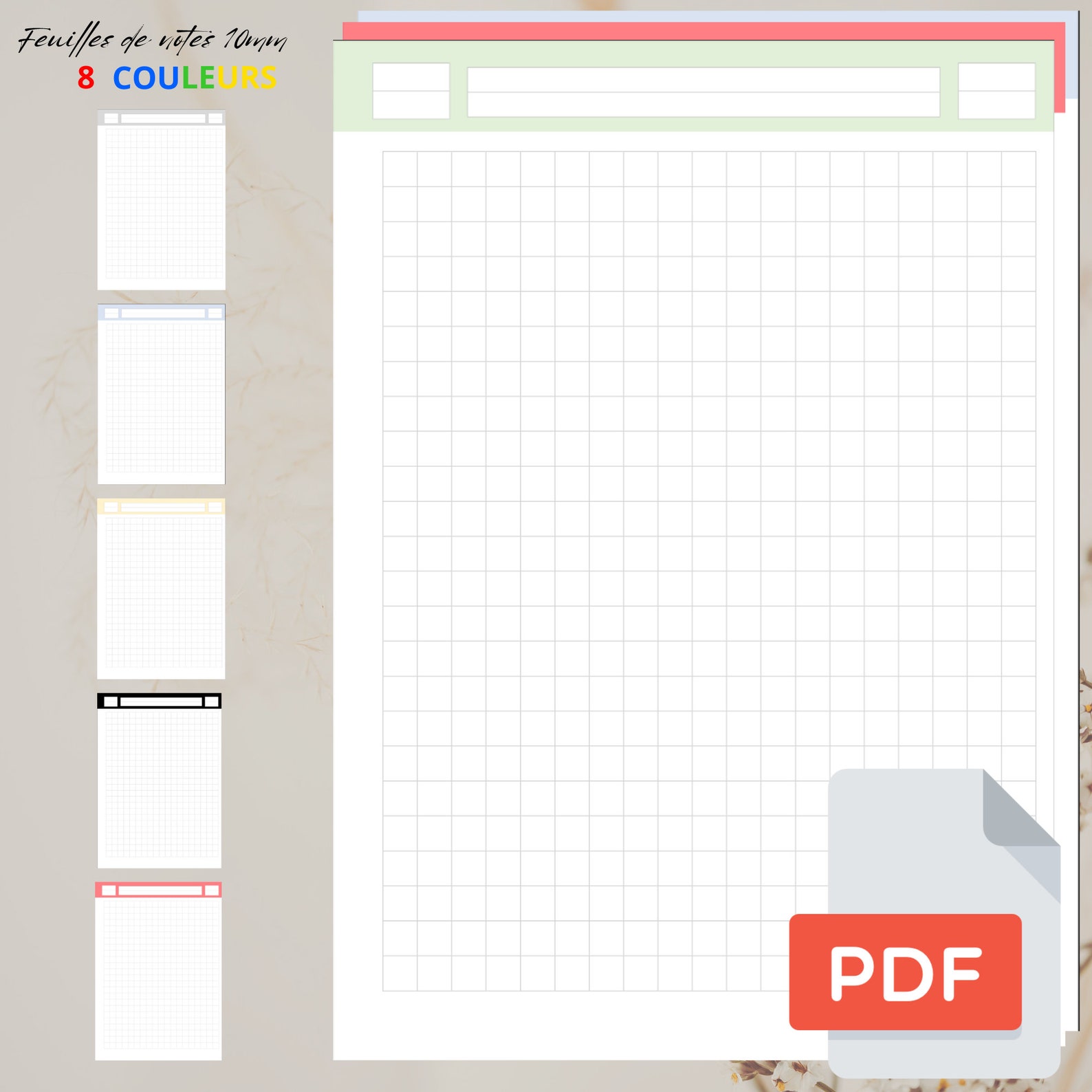 Printable Note Taking Templates | 8 Colors | Checkered 10mm | Printable ...