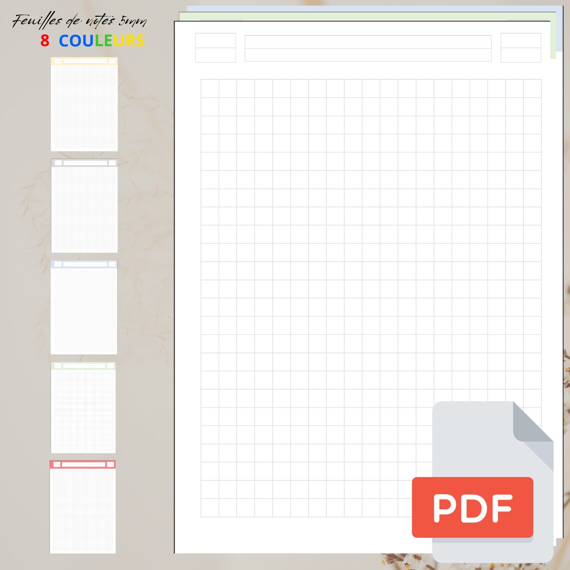 Printable Note Taking Templates | 8 Colors | Squared 5mm | Printable ...