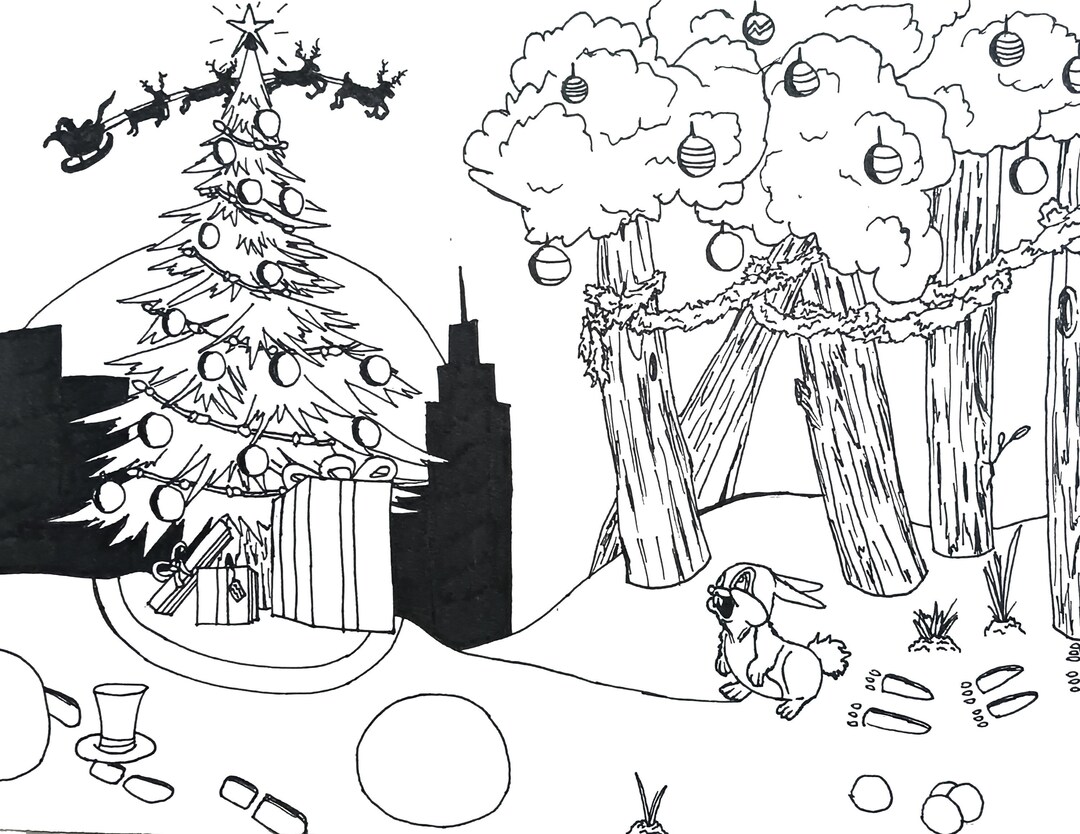 Christmas in the Park Coloring Page - Etsy