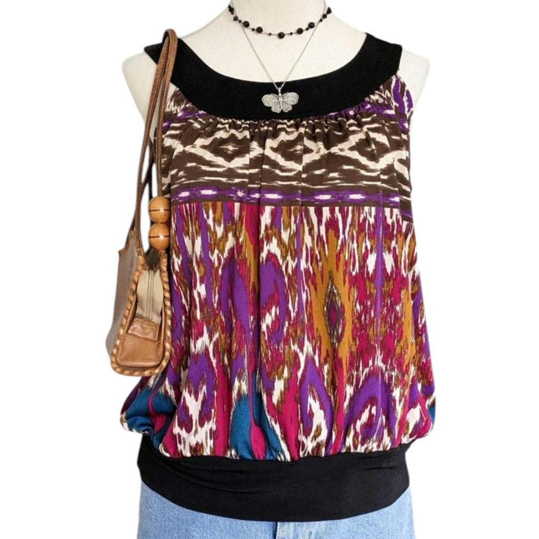 Y2K Ikat Tank Top: Jewel Tone Sleeveless Pullover, Large - Etsy