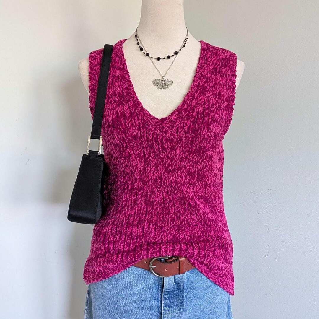 Vintage Y2K Magenta Knit Tank Top Vtg 2000s Karen Kane Chunky Acrylic ...