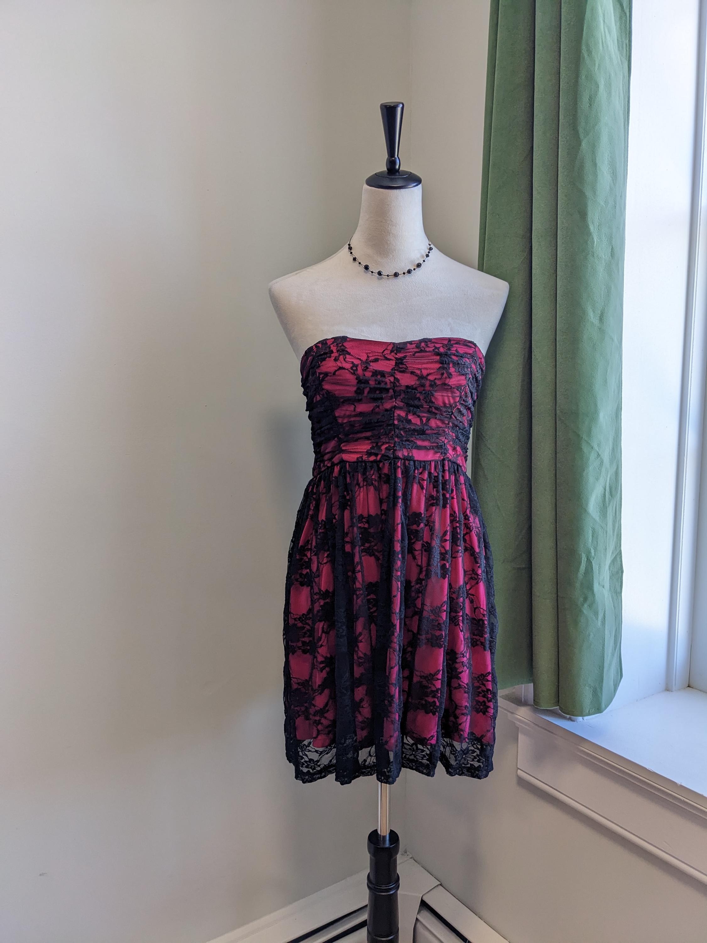 Y2K Mini Dress Vintage Y2K Goth Vamp Pink Black Lace Small Mini Dress Vtg 00s Whimsigoth Fairy ...